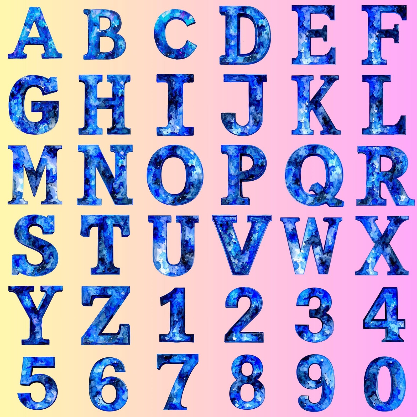 Blue Watercolor Alphabet Clipart: Nursery & Classroom Decor (digital ...