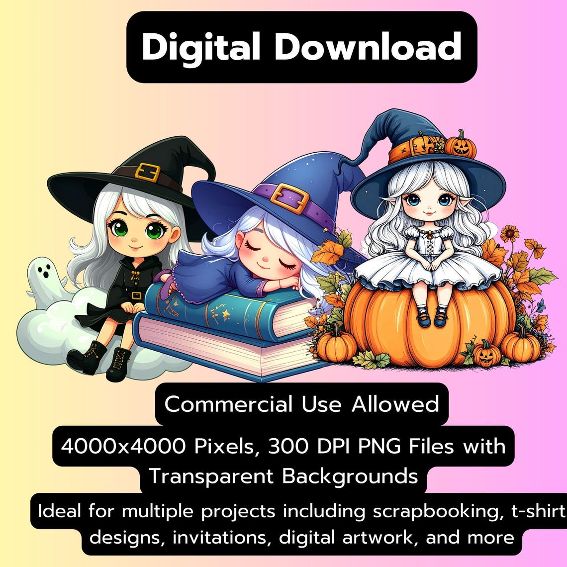 Witch Clipart Bundle PNG | Cute Halloween Witch Digital Download ...