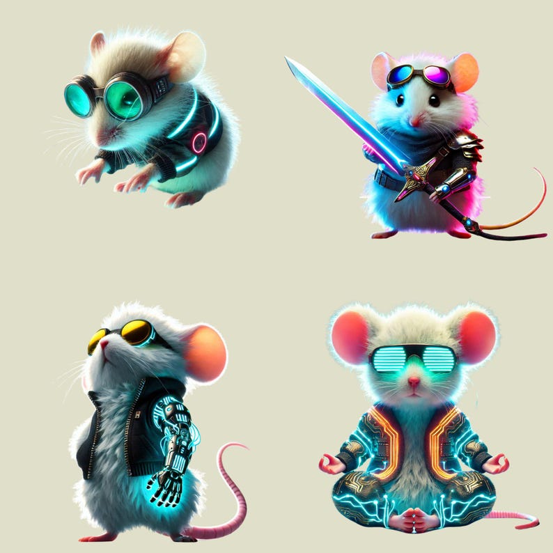 Cyberpunk Mouse Clipart Set | 15 Futuristic PNG Illustrations | Sci-fi ...