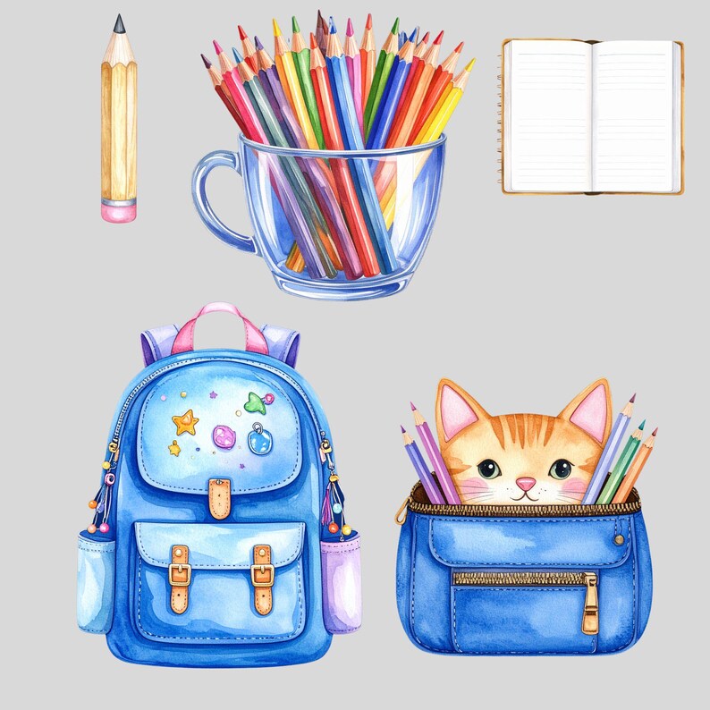 20 Kawaii School Supplies Clipart Bundle - Back to School Graphics ...