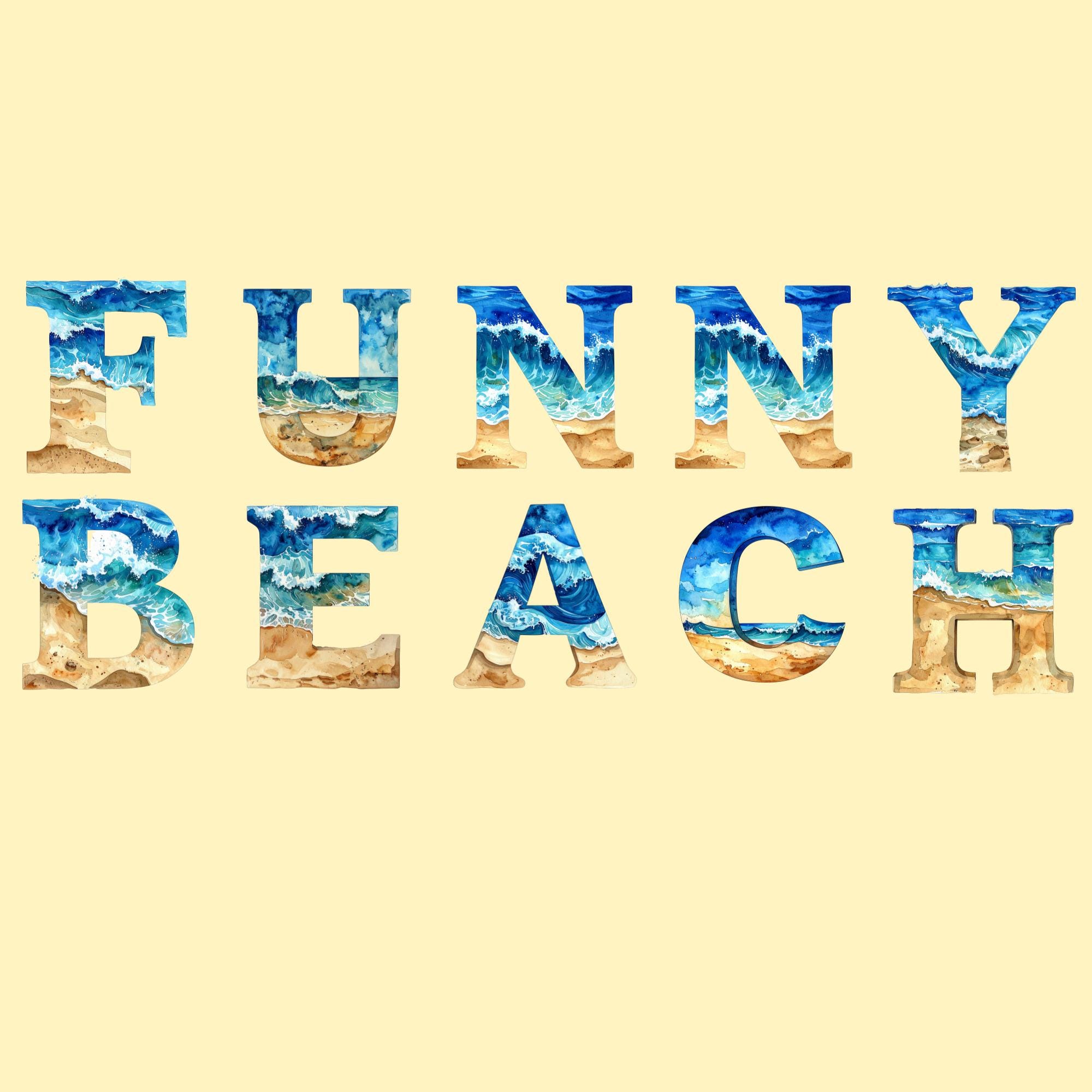 Beach Alphabet Clipart Set: Ocean Wave Font PNG Bundle (digital ...