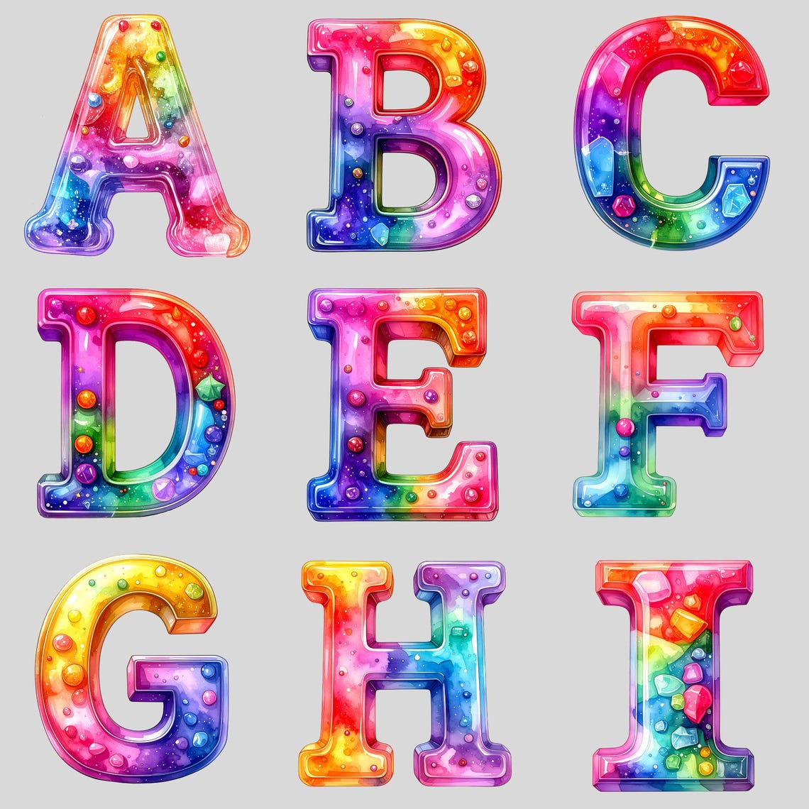 Rainbow Gumball Alphabet Clipart: Candy Bubble Letters PNG (digital ...