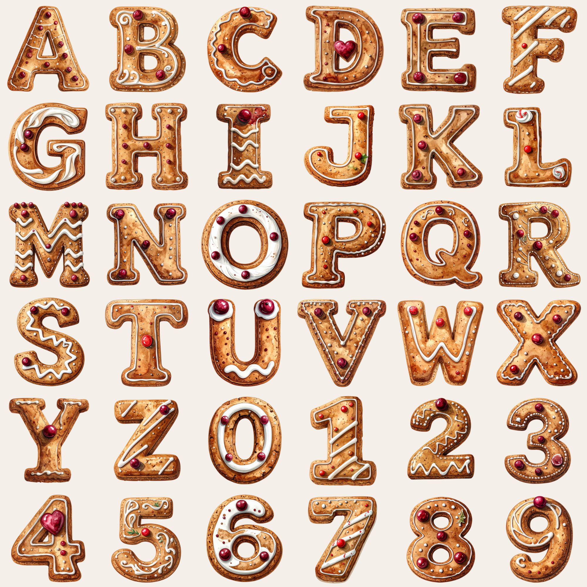Christmas Gingerbread Alphabet : Holiday Letters & Numbers Clipart ...
