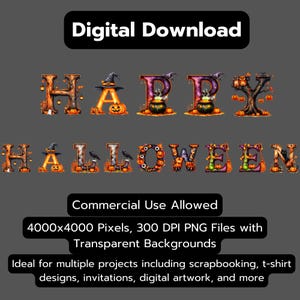 Halloween Alphabet Clipart PNG: Spooky Letters & Numbers (digital ...