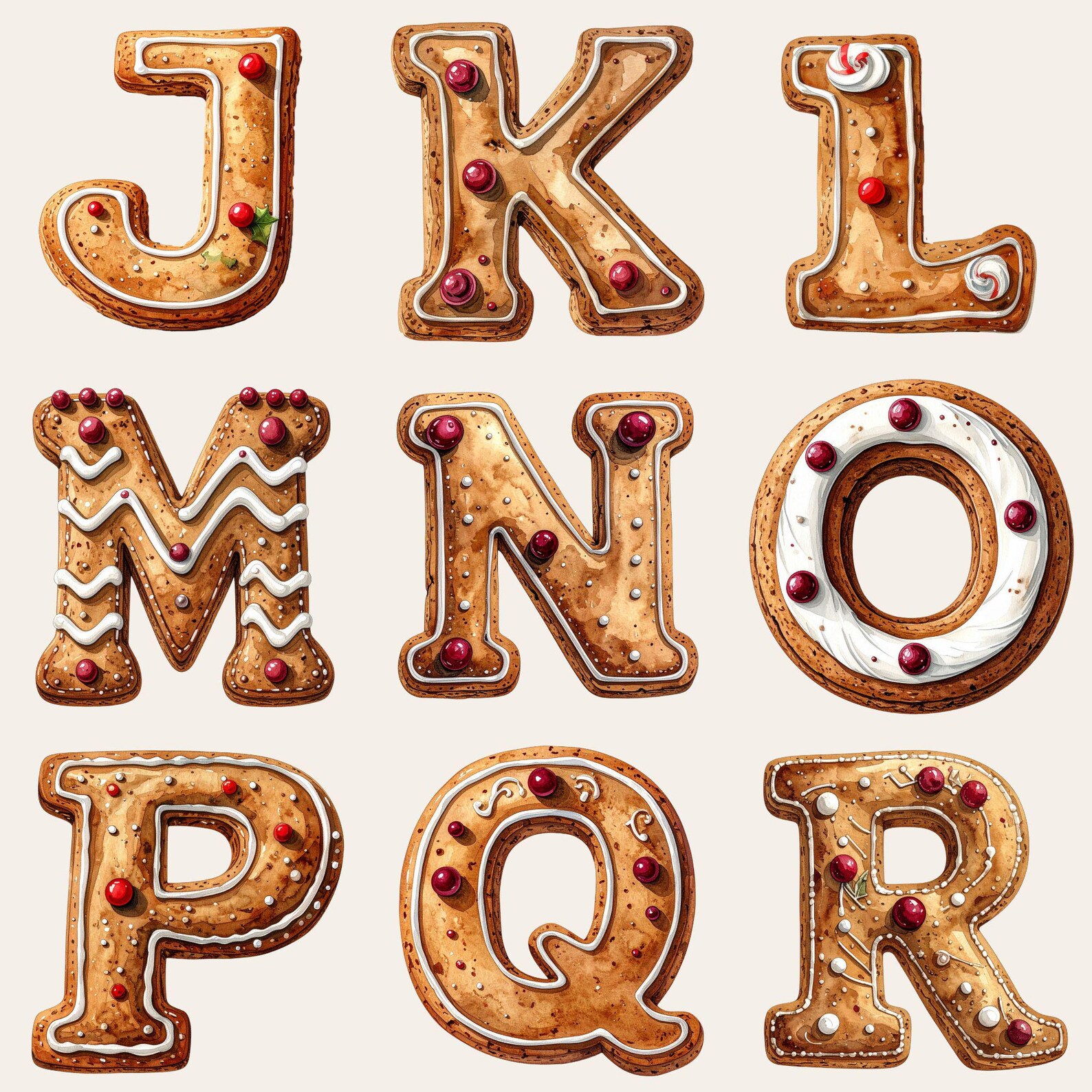 Christmas Gingerbread Alphabet : Holiday Letters & Numbers Clipart ...