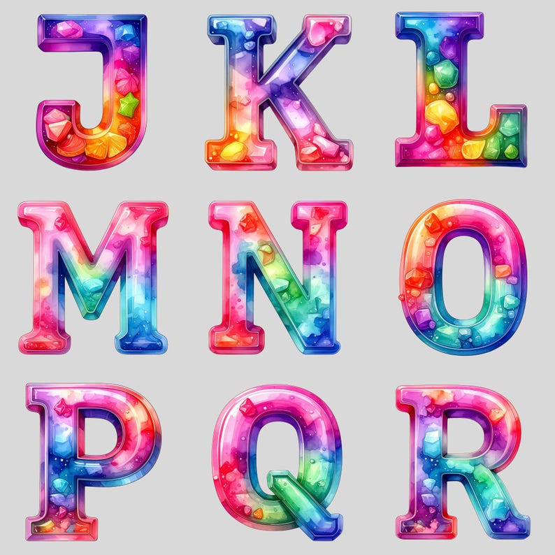 Rainbow Gumball Alphabet Clipart: Candy Bubble Letters PNG (digital ...