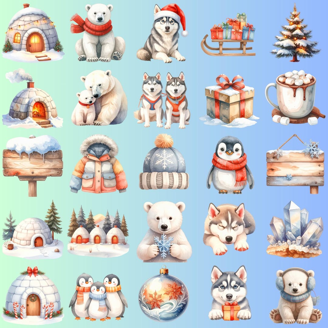 Winter Wonderland Clipart : Cozy Igloos, Snowflakes, and Christmas ...