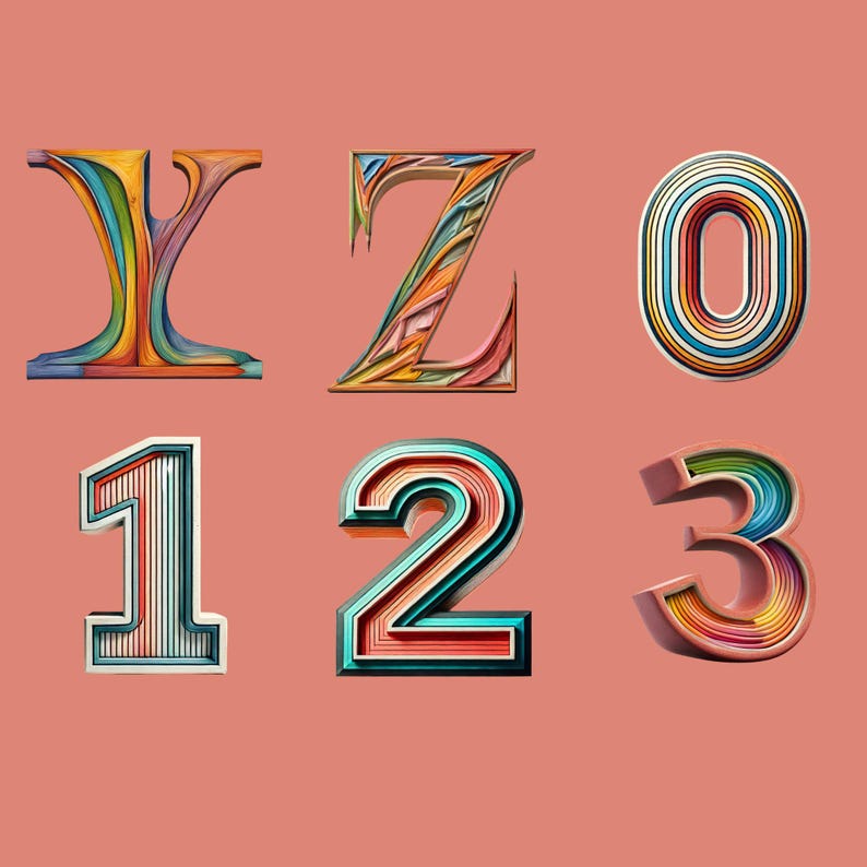 Rainbow Alphabet PNG Clipart: Marbled Font, Numbers (digital Download ...