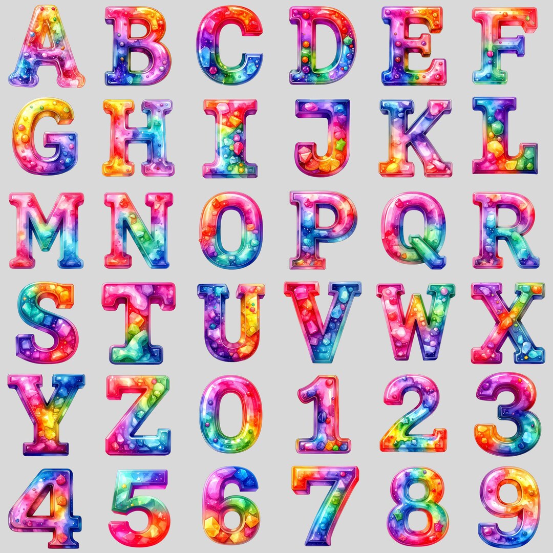 Rainbow Gumball Alphabet Clipart: Candy Bubble Letters PNG (digital ...
