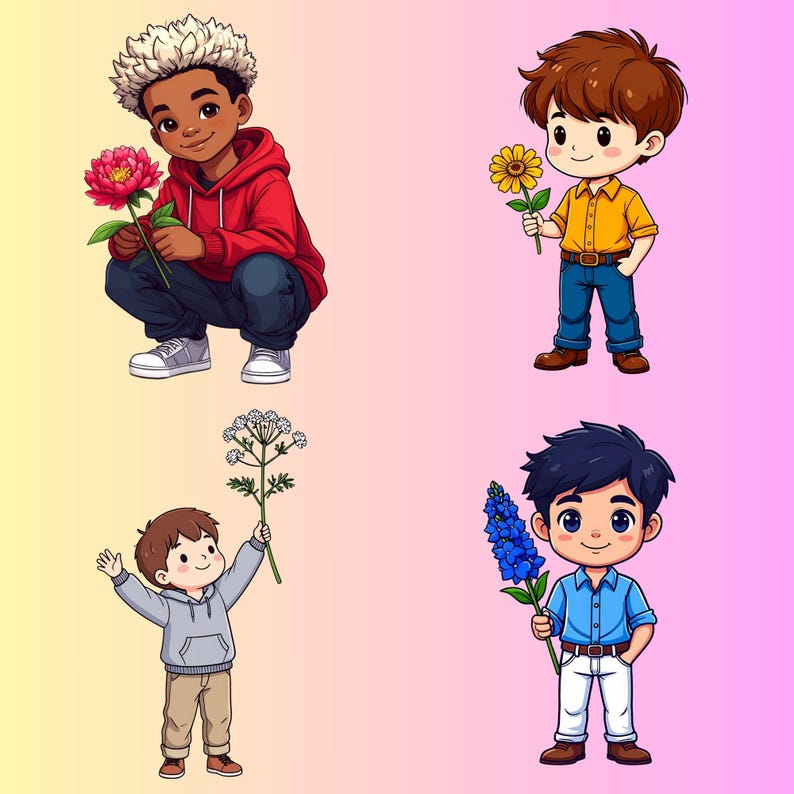Cute Kids With Flowers Clipart Set – Spring Floral Children Pngs for ...