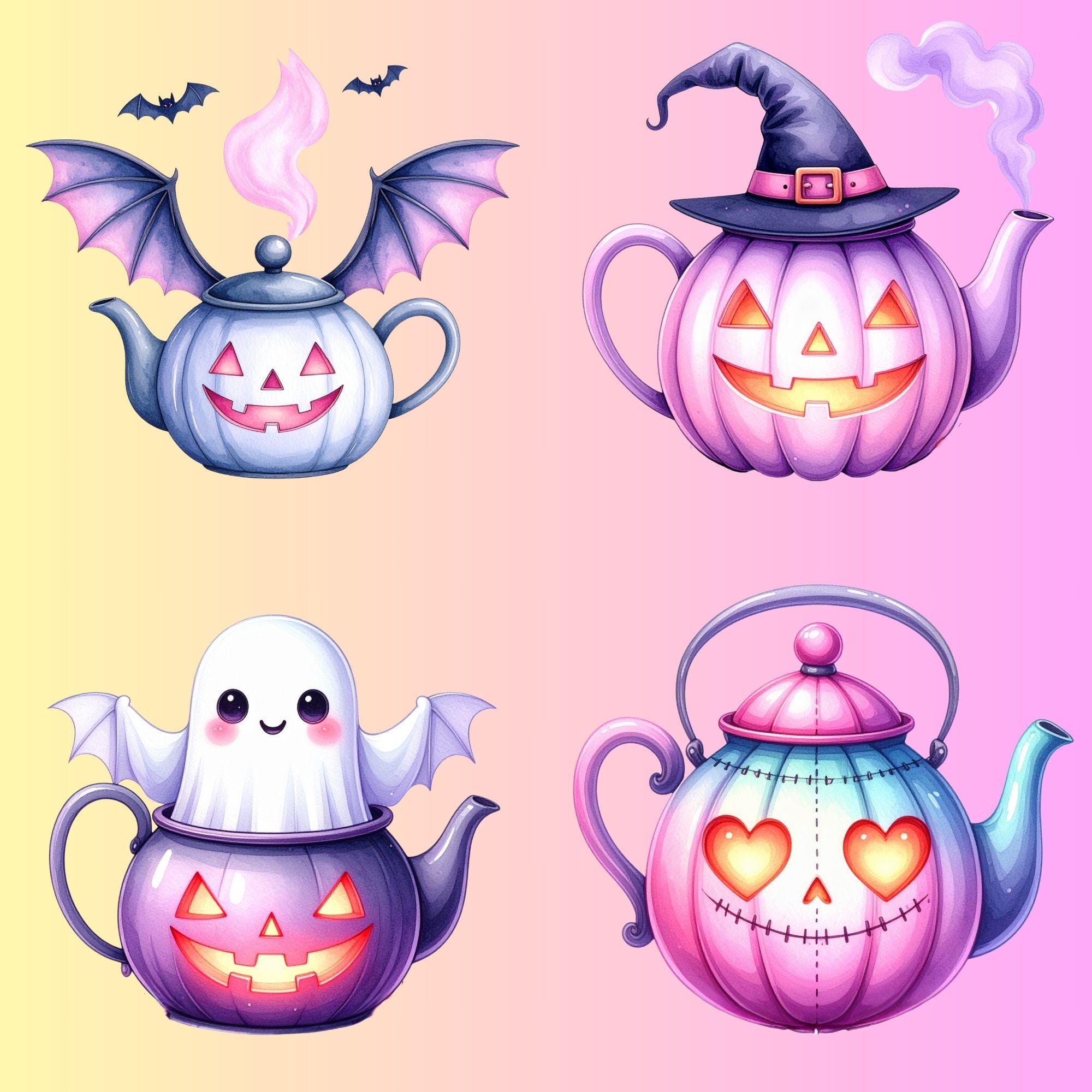 Halloween Teapot Clipart Set: Whimsical Kettle Designs (PNG Digital ...