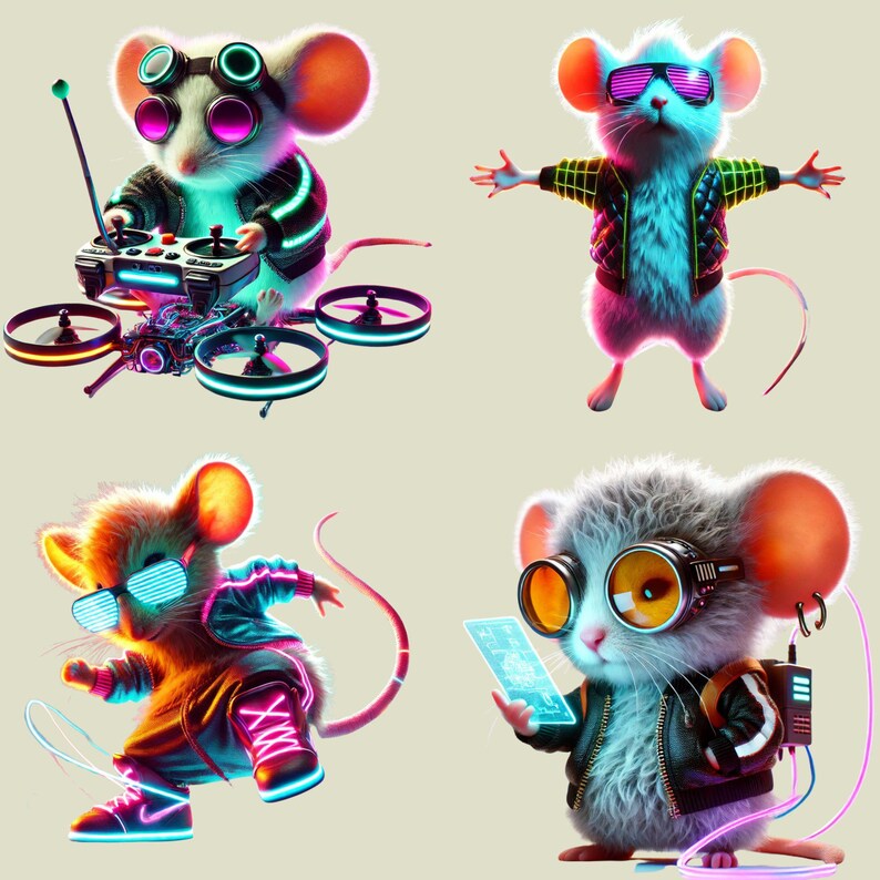 Cyberpunk Mouse Clipart Set | 15 Futuristic PNG Illustrations | Sci-fi ...