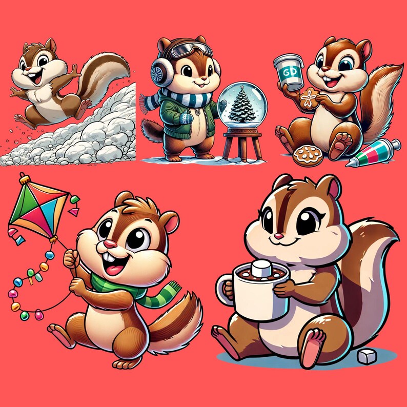 Adorable Christmas Chipmunk Clipart Set | 15 Festive PNG Illustrations ...