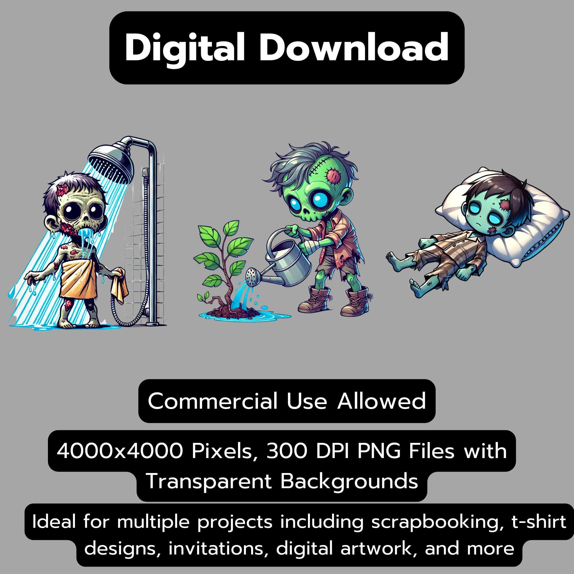 Funny Zombie Clipart: Humorous Undead Illustrations (digital Download ...