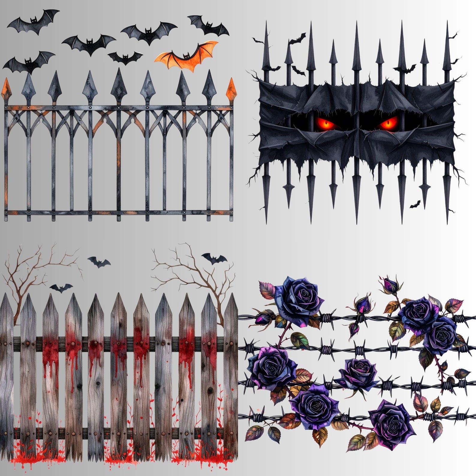 Halloween Fence Clipart Bundle: Spooky Digital Borders (commercial Use ...