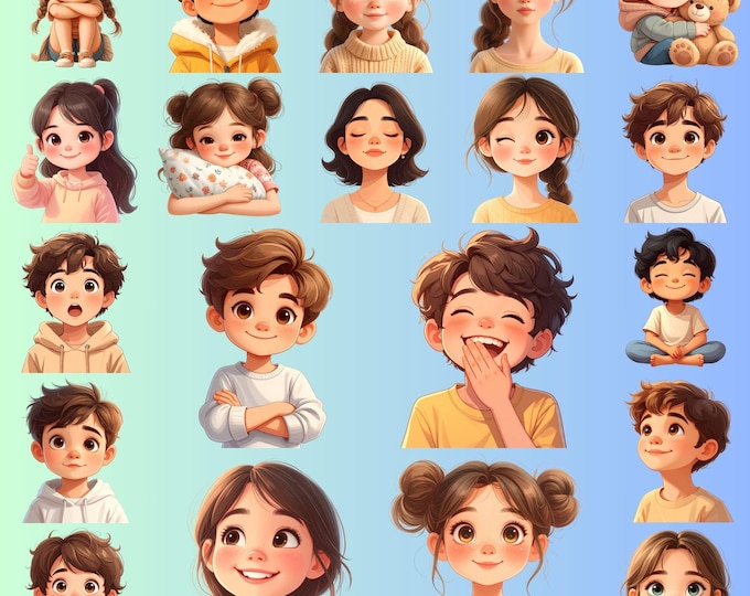 Set of Cartoon Multiethnic Children Faces Png Clipart. Smiling Kids ...