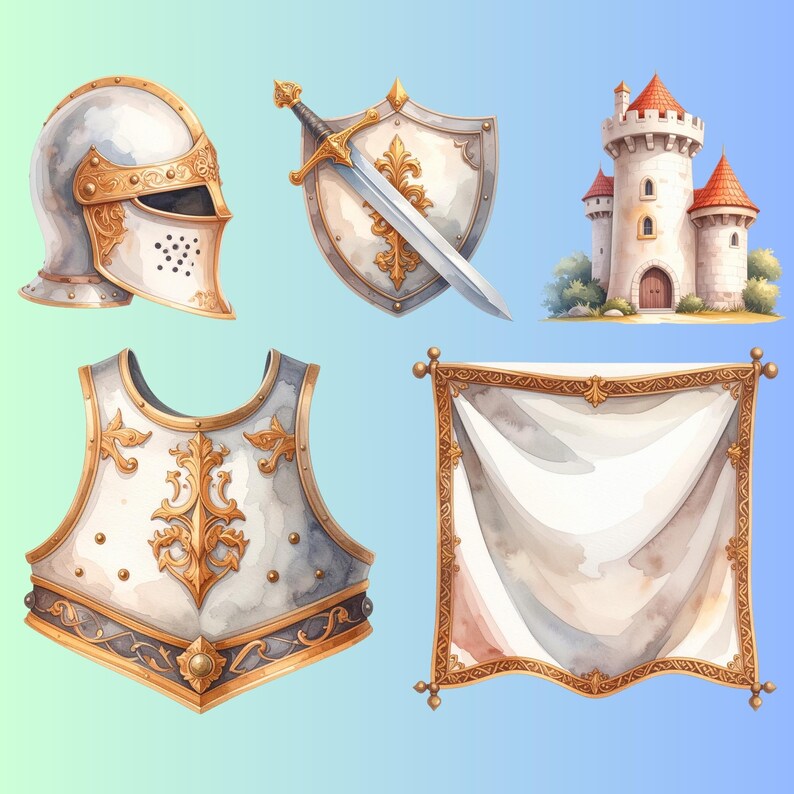 Medieval Fantasy Clipart: Elegant Royal Knight and Castle PNG Set ...