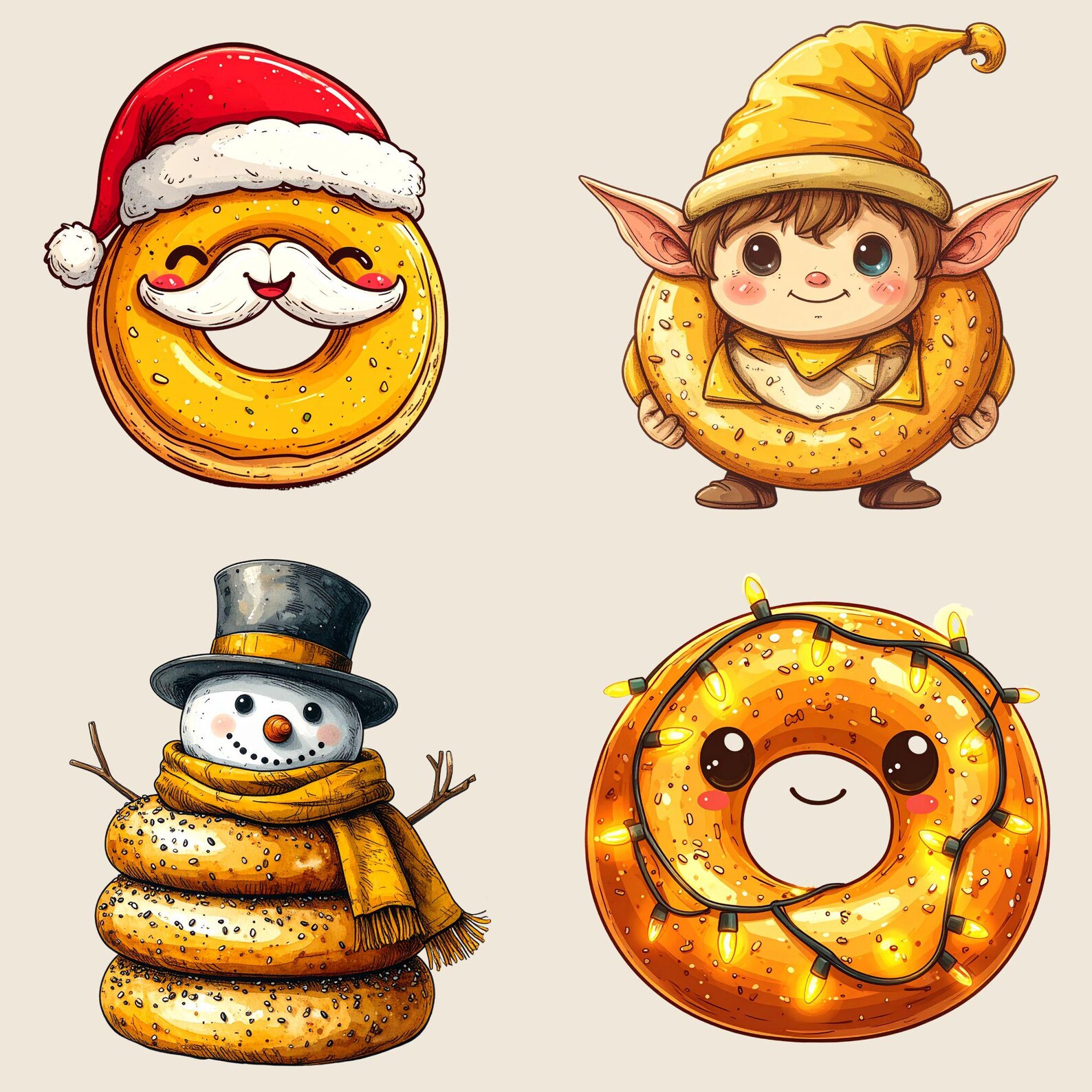Christmas Donut Clipart: Festive Character & Holiday PNG Bundle ...