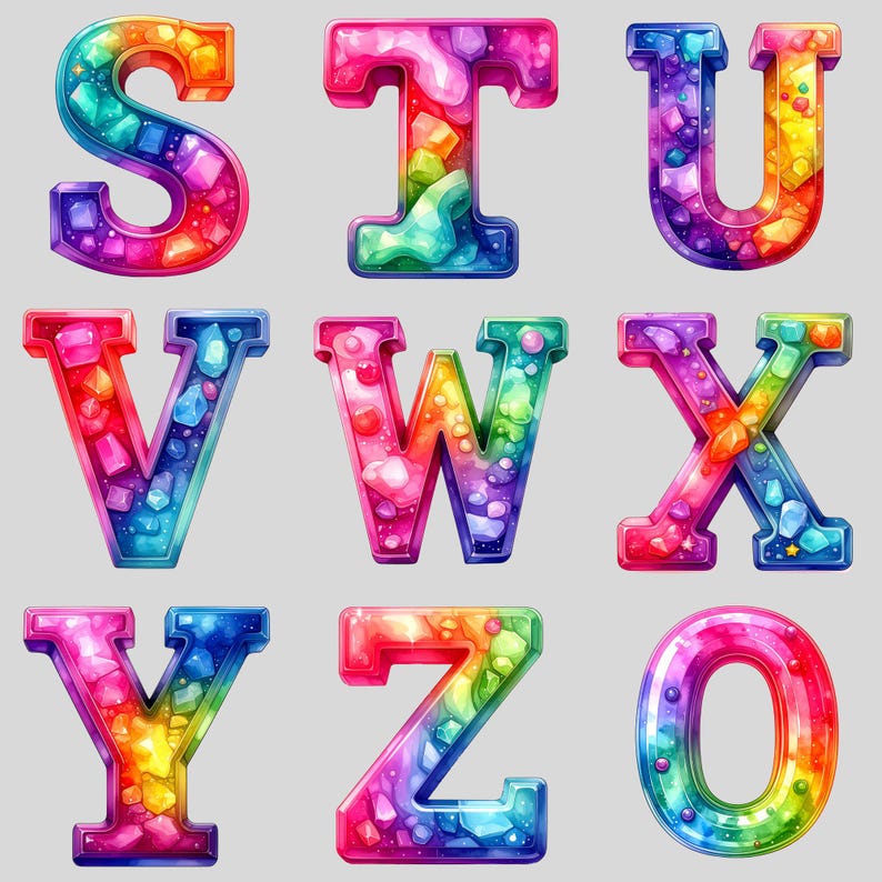 Rainbow Gumball Alphabet Clipart: Candy Bubble Letters PNG (digital ...