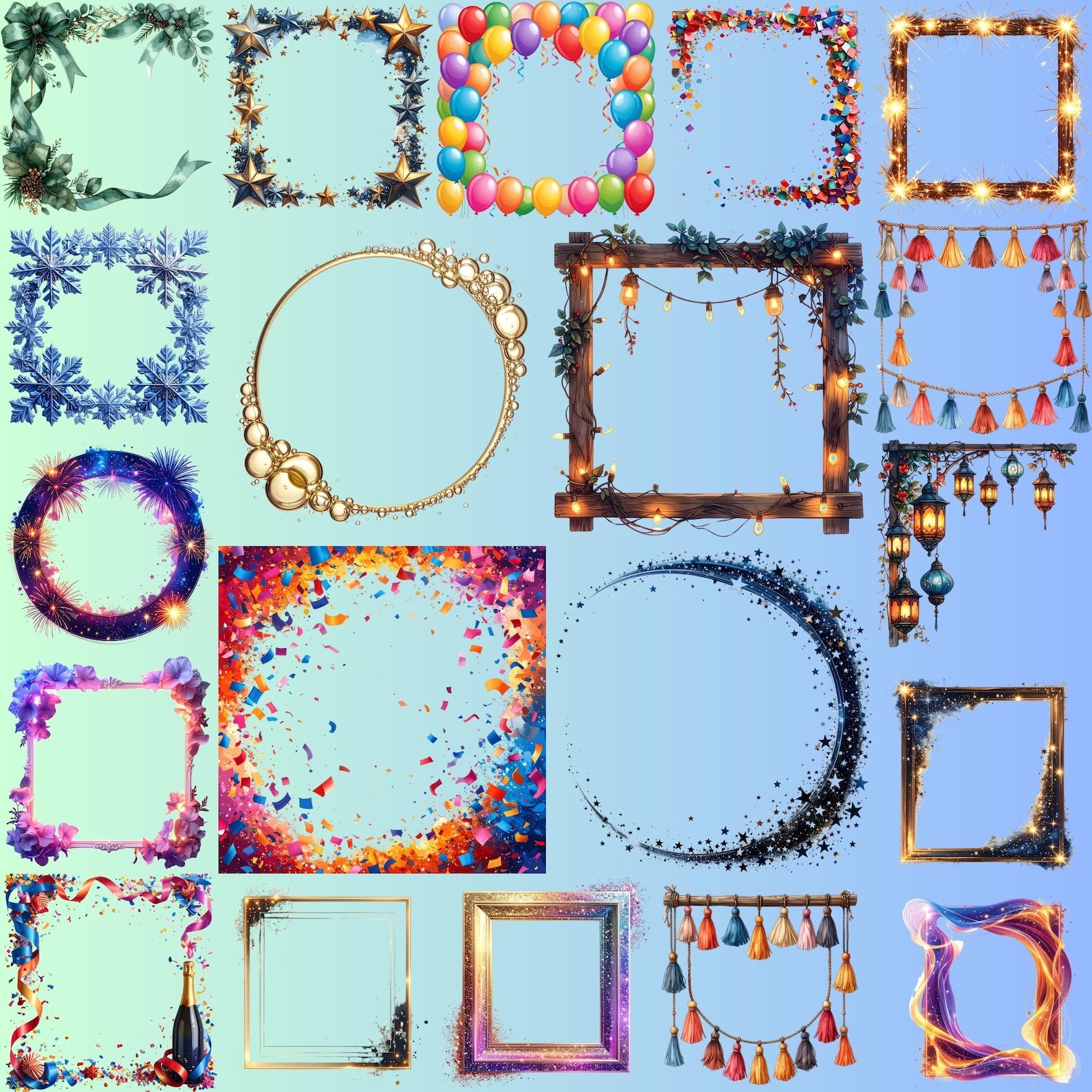 Party Frame Clipart Bundle: Celebration Border, Tassel, Confetti ...