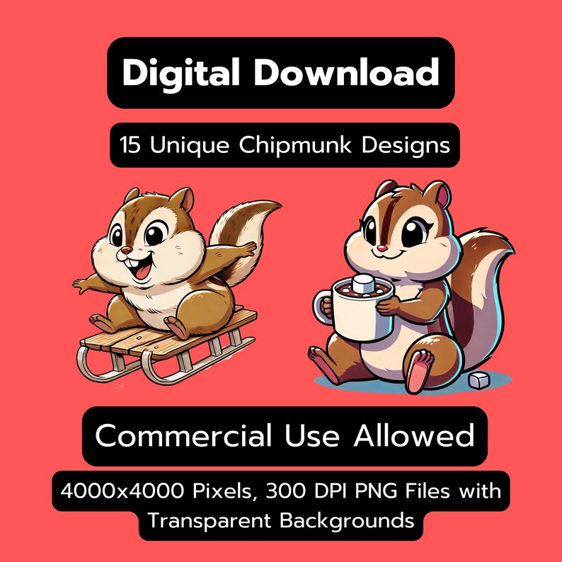 Adorable Christmas Chipmunk Clipart Set | 15 Festive PNG Illustrations ...