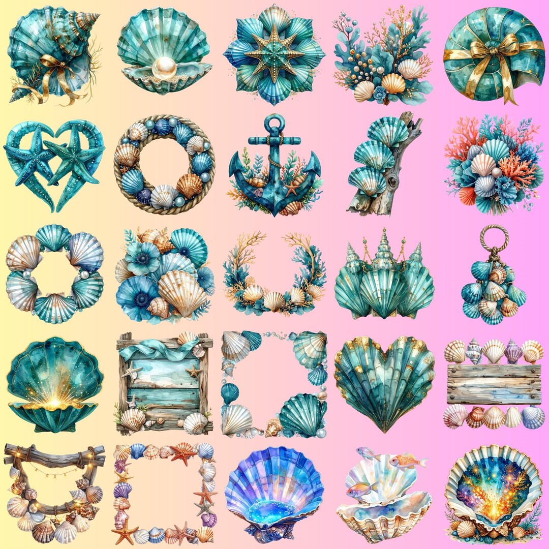 Seashell and Ocean Clipart Bundle: Watercolor Coastal and Under the Sea ...