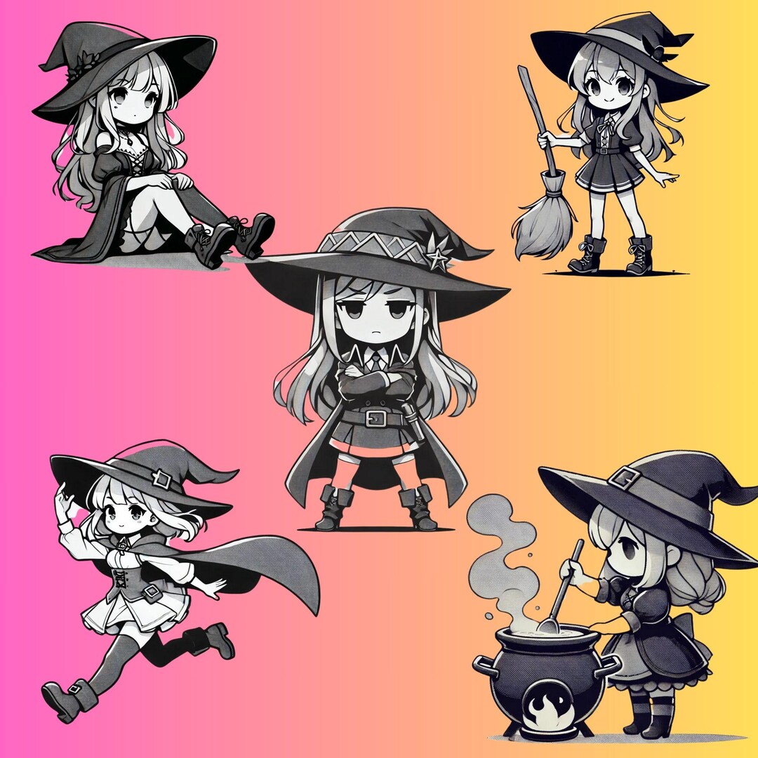 Cute Chibi Witch Clipart Kawaii Halloween Witch Art, Magic Cartoon ...