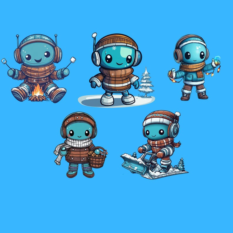 Winter Robot Clipart Bundle Cute Snow Plowing Robot Pngs for Digital ...