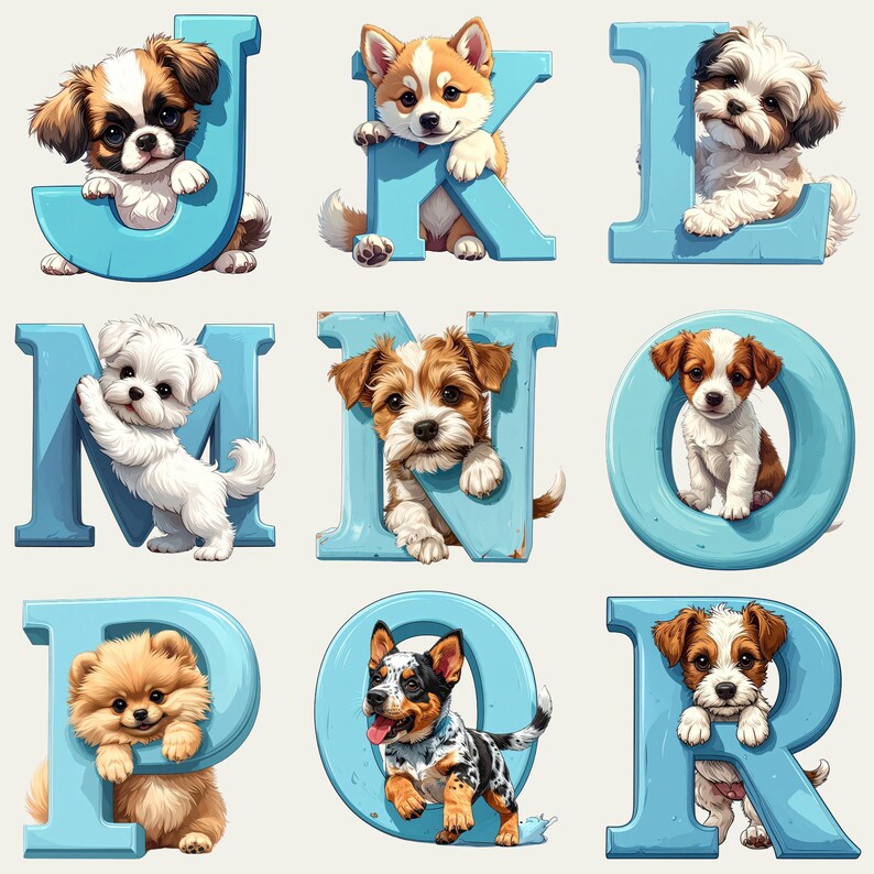 Puppy Alphabet Clipart: Adorable Dog Letters and Numbers PNG Set ...