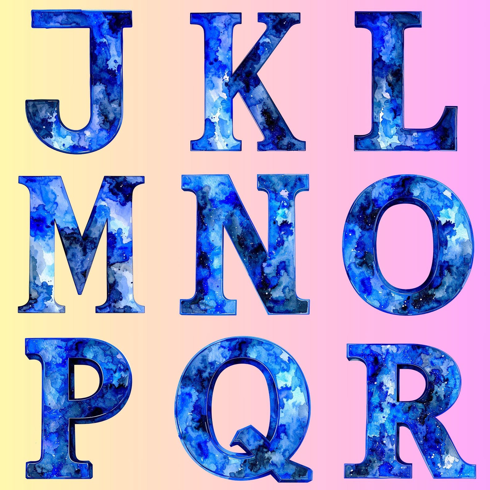Blue Watercolor Alphabet Clipart: Nursery & Classroom Decor (digital ...
