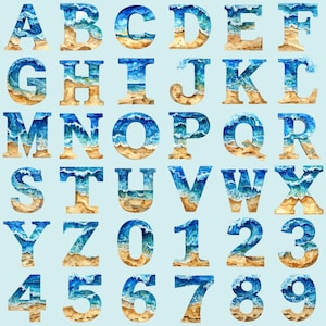 Beach Alphabet Clipart Set: Ocean Wave Font PNG Bundle (digital ...