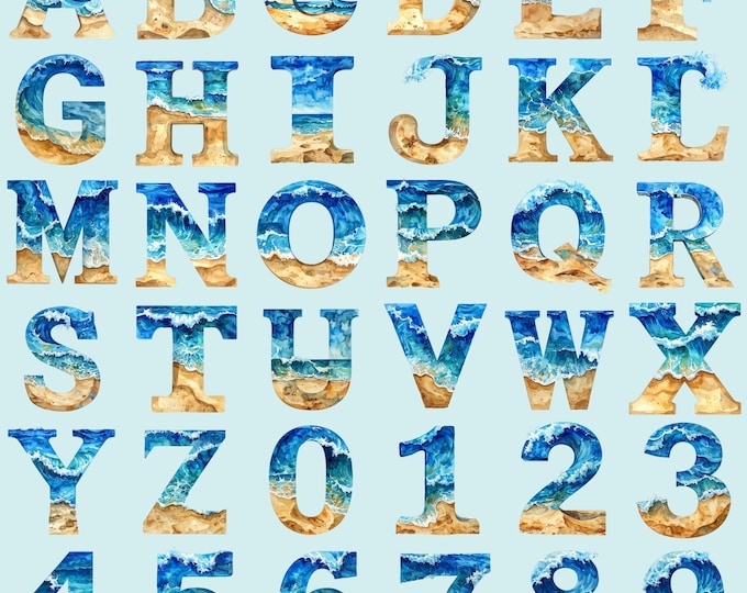 Ocean/sea Alphabet Letters Bundle, Ocean PNG Letters, Numbers, Sea ...