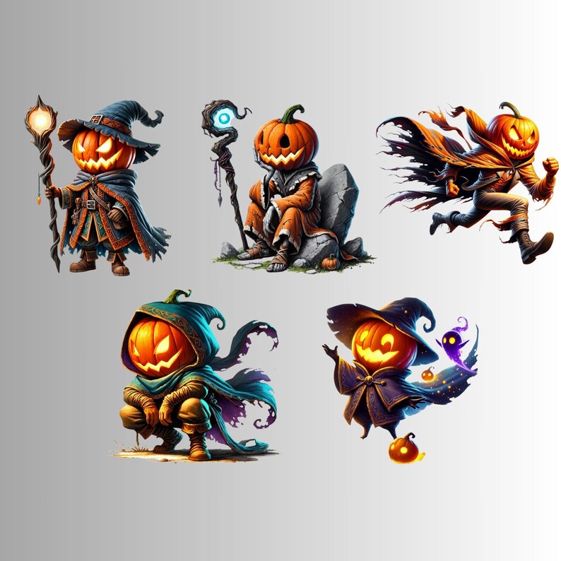 Halloween Pumpkin Wizard Clipart Bundle Magical Jack O Lantern ...