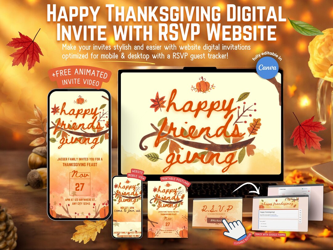 Thanksgiving Autumn Animated Invitation Fall Template Website RSVP ...