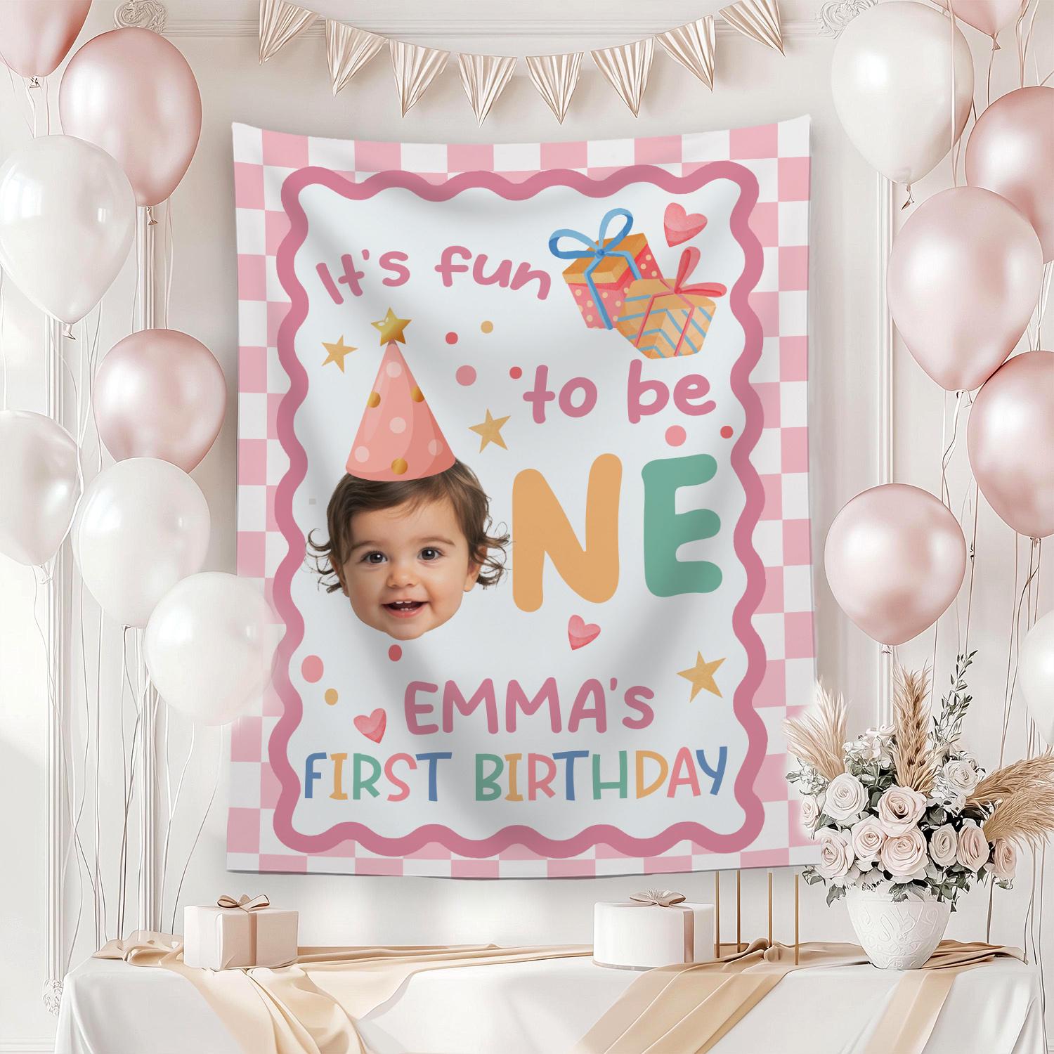 Fun to Be One Birthday Party Personalized Banner, 1st Birthday Theme ...