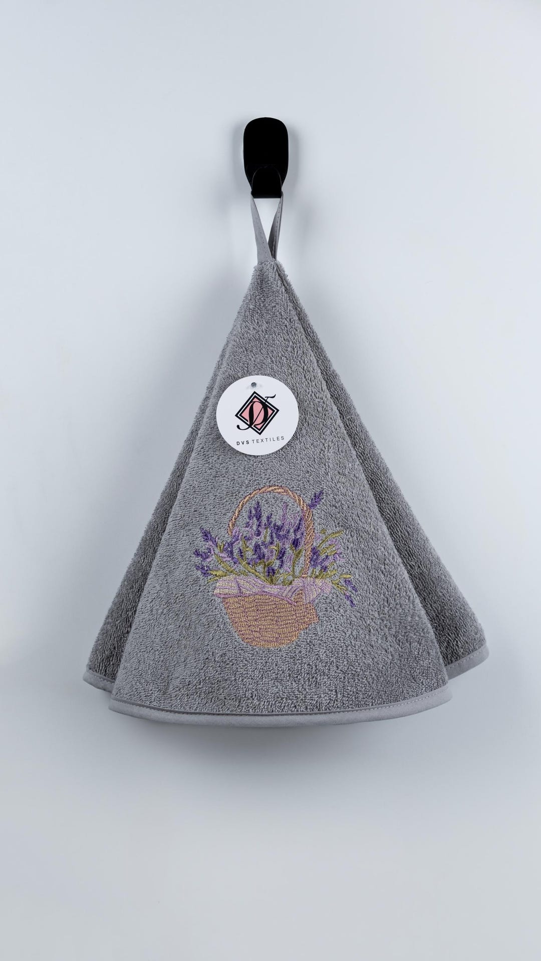 DVS Home Round Hand Towels, Flowers Embroidery Grey70cm,100% Cotton ...