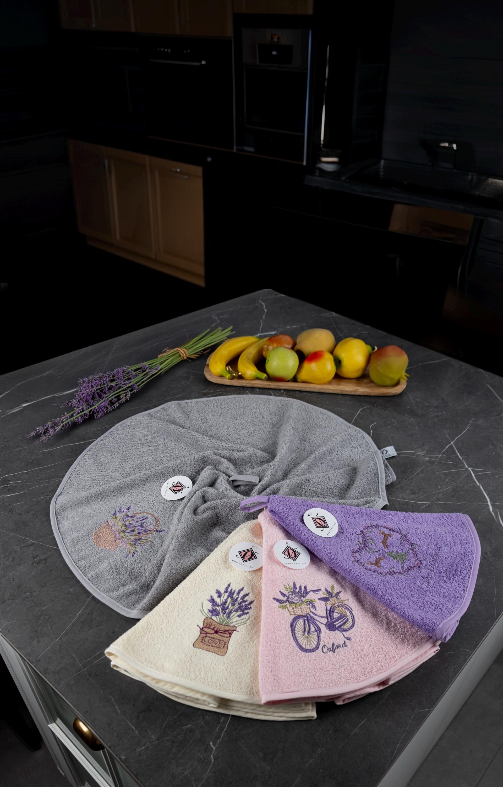DVS Home Round Hand Towels, Flowers Embroidery Grey70cm,100% Cotton ...