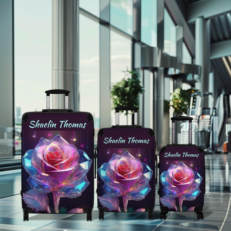 Personalized Birth Flower June Rose Suitcase Cover | Colorful Floral ...