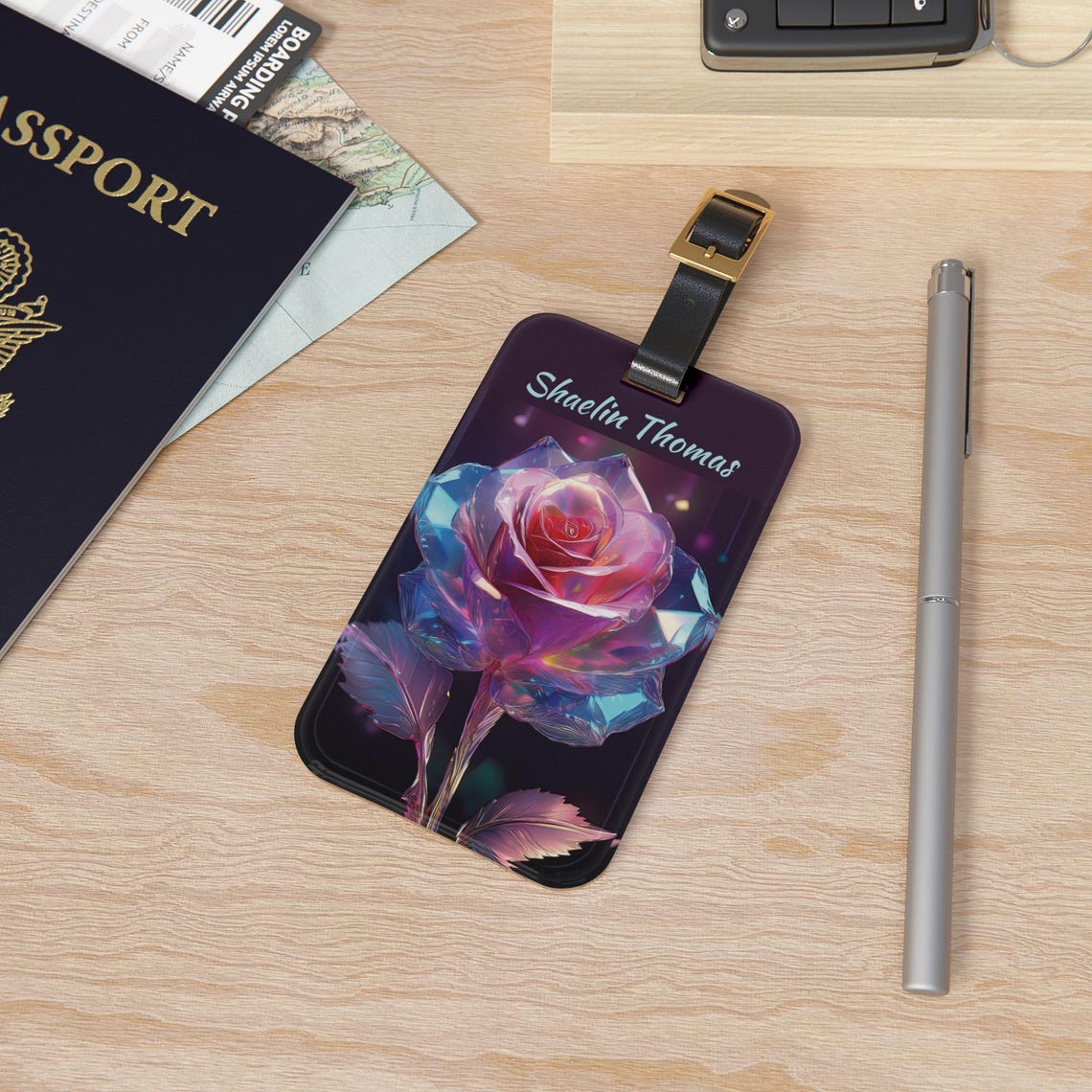 Personalized Birth Flower June Rose Luggage Tag | Suitcase ...