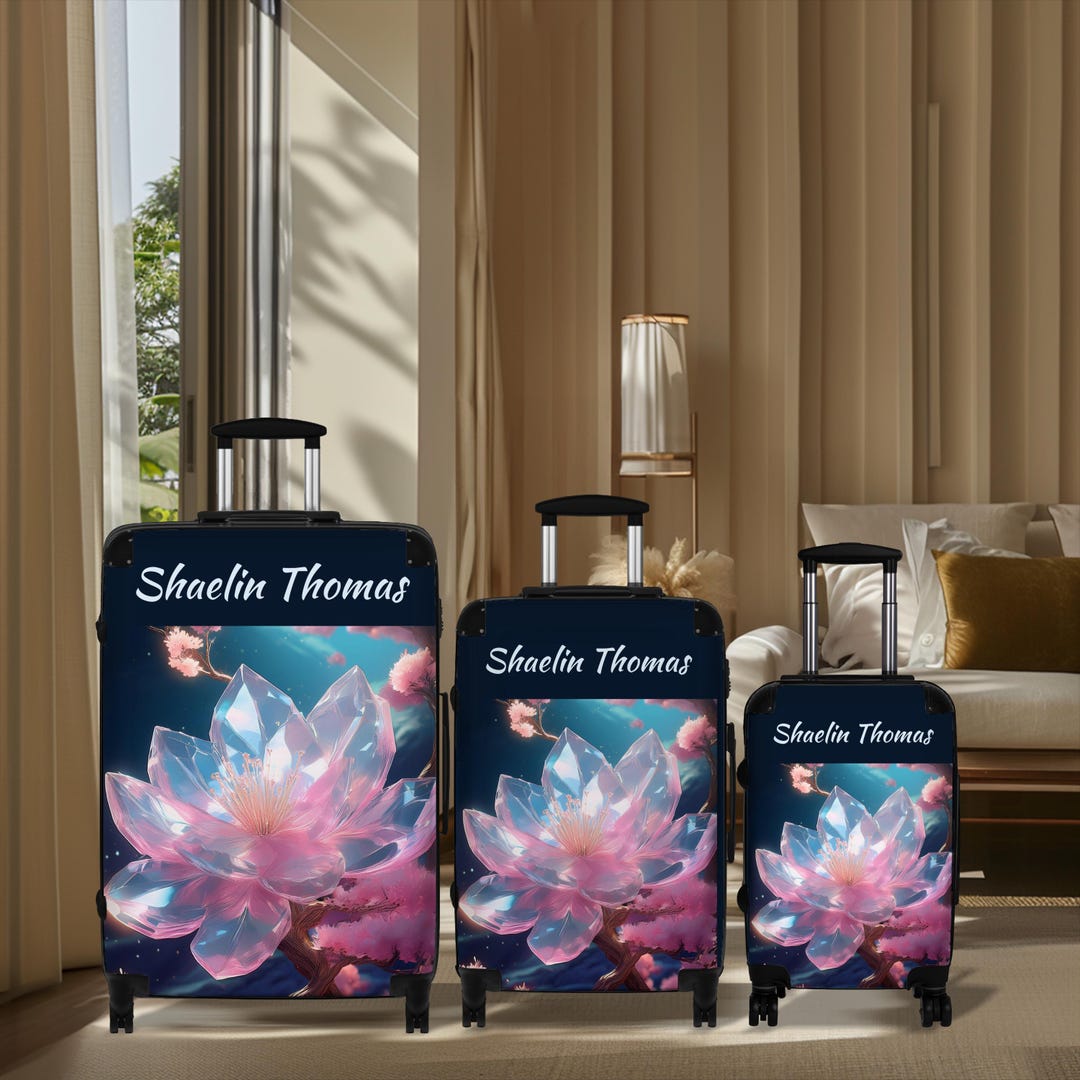 Personalized Birth Flower March Sakura Suitcase Cover | Colorful Floral ...