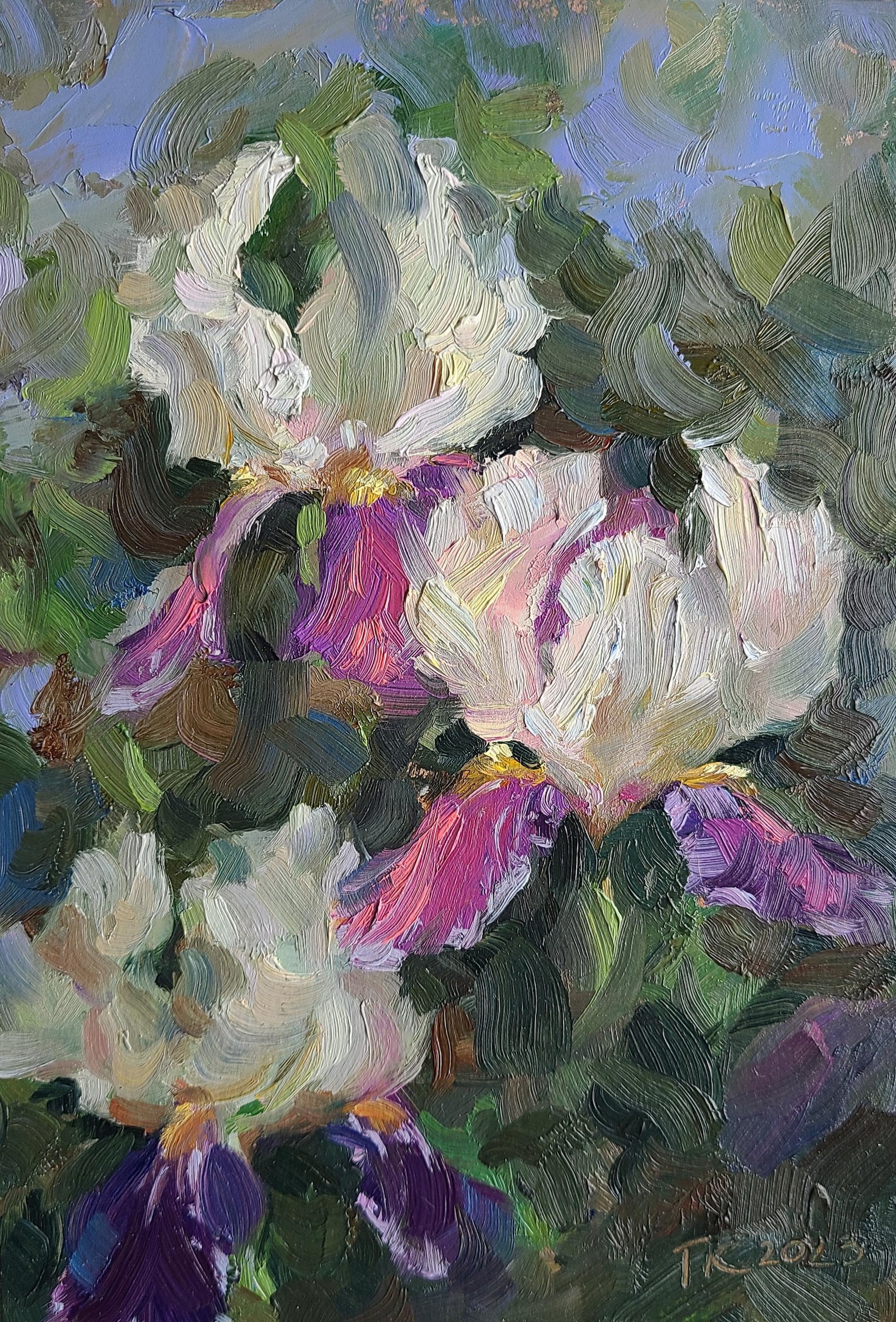 Iris Floral Oil Painting: Impressionist Art, Plein Air Artwork (7x10 ...
