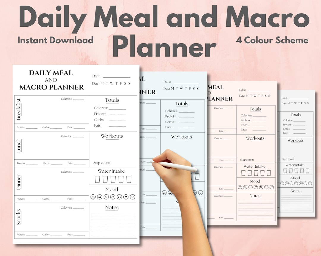 Daily Meal and Macro Planner Printable Macro Meal Planner Template Food and Macro Tracker ...