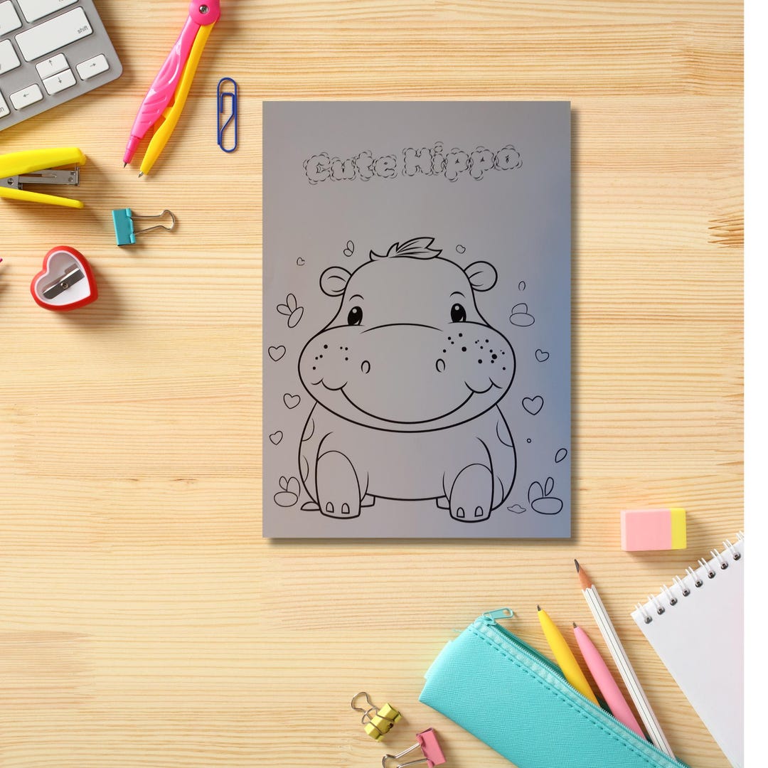 Cute Hippo Colouring Sheet - Etsy