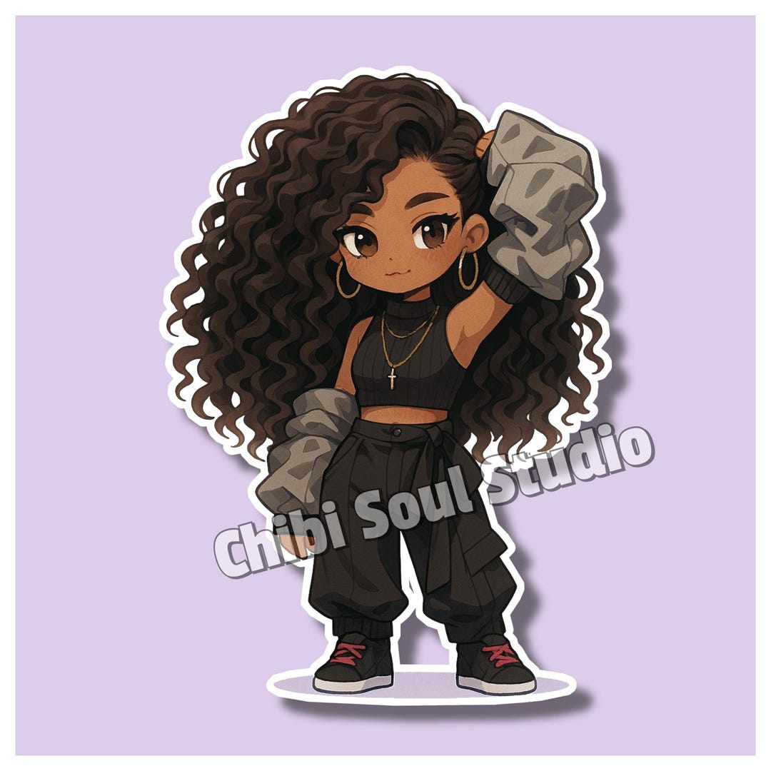 Kawaii Cute Chibi Girl Digital Sticker – Afro Puffs Character Clipart ...