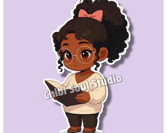 Kawaii Cute Chibi Girl Digital Sticker – Afro Puffs Character Clipart ...