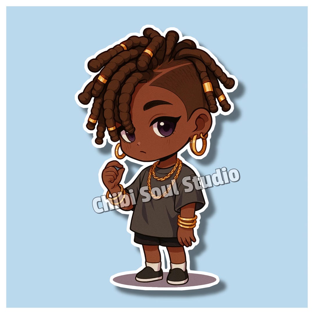 Kawaii Cute Chibi Girl Digital Sticker – Afro Puffs Character Clipart ...
