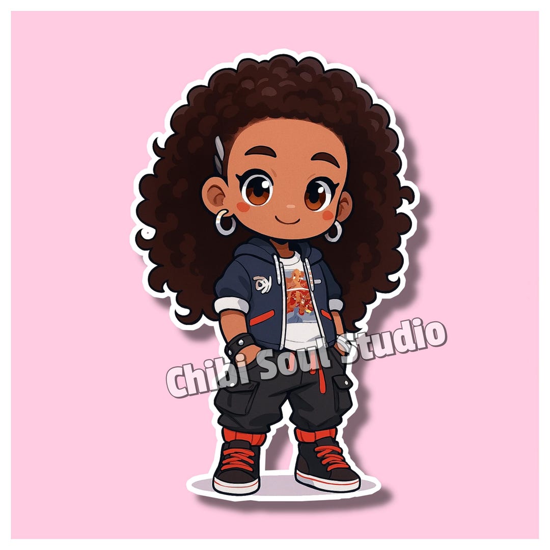 Kawaii Cute Chibi Girl Digital Sticker – Afro Puffs Character Clipart ...