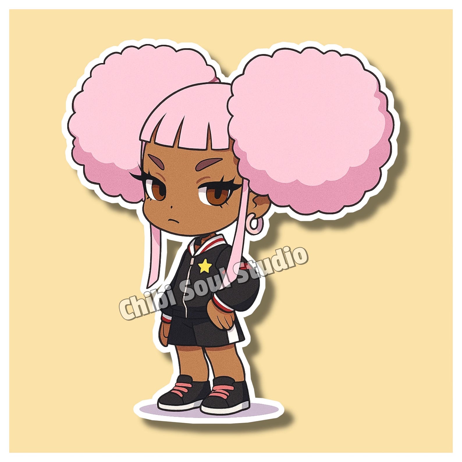 Kawaii Cute Chibi Girl Digital Sticker – Afro Puffs Character Clipart ...
