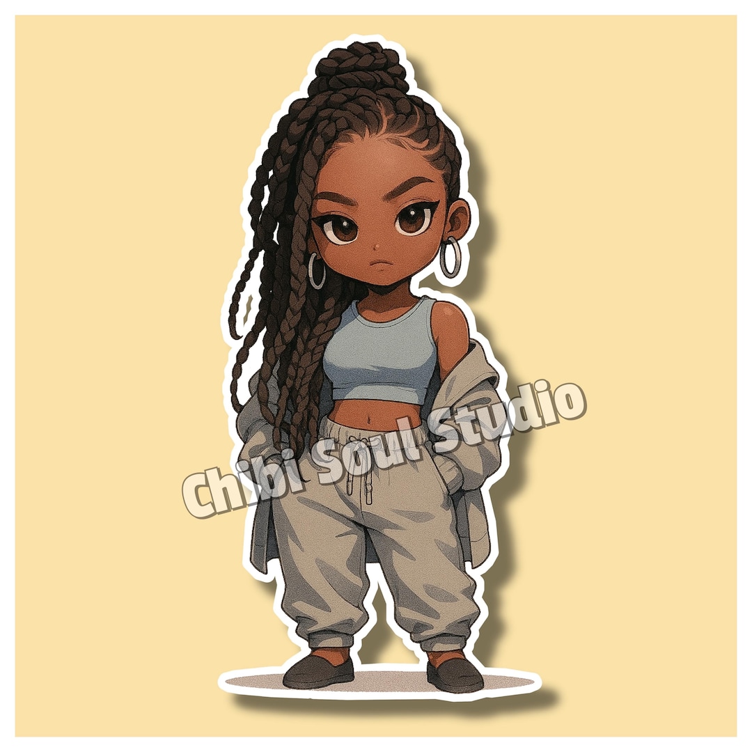 Kawaii Cute Chibi Girl Digital Sticker – Afro Puffs Character Clipart ...
