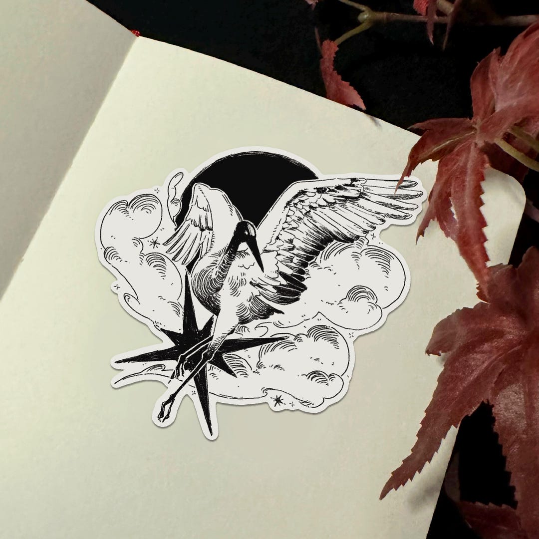 Crane Sticker | Vinyl Sticker Waterproof Sticker Dark Fantasy Sticker ...
